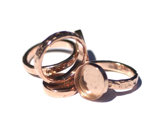 Copper Bezel Cup Ring with Hammered Shank, 12mm round cup - Supply Diva